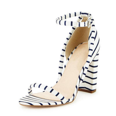 跨境欧美时装凉鞋 条纹搭扣粗跟女鞋亚马逊 sandals block heels