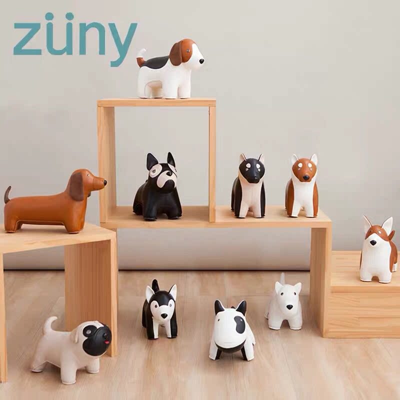 台湾Zuny皮质动物摆件斗牛犬腊肠狗柯基柴犬米格鲁巴哥礼物送女生