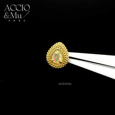 ACCIO&Mu镀金水滴锆石耳钉16g钛合金澳宝耳蜗耳骨钉鼻钉埋钉饰品