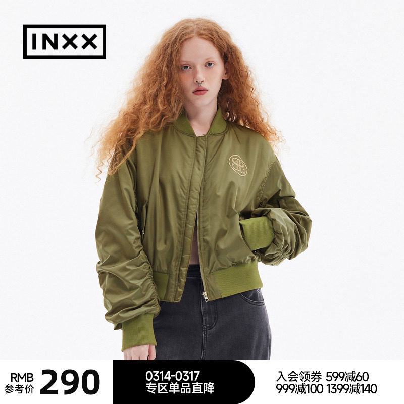 【INXX】Stand by GUAGUA联名 短款加绒保暖飞行夹克外套女-INXX品牌-美乐淘潮牌汇