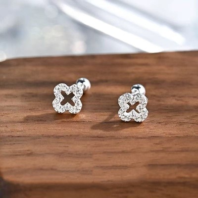 925银耳钉女潮镶嵌镶锆四叶草耳环2025新款爆款高级感轻奢耳饰