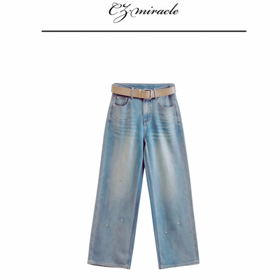 【流星雨】“wan美”/海岛棉/压钻直筒裤牛仔裤JZ-2871c