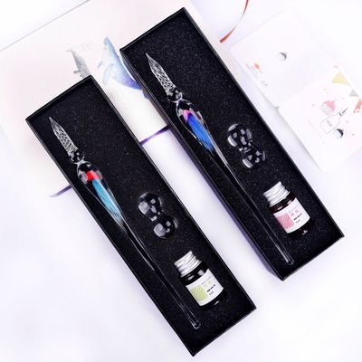 玻璃水母笔蘸水笔签字笔彩色墨水漫画试色笔玻璃沾水笔送朋友礼物