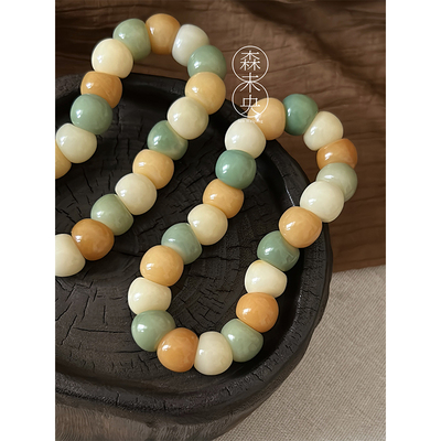 森未央「茉莉清茶」 14mm玉化蒜瓣大肠清新多宝天然菩提根手串