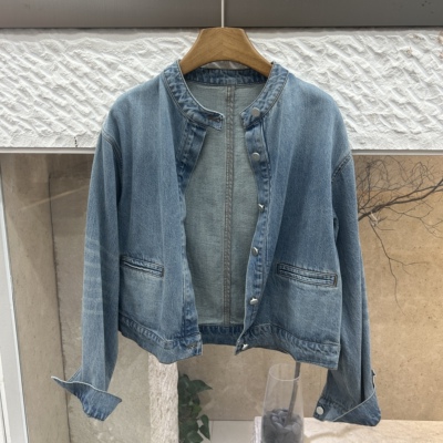 欧洲站欧货2026春季新款复古牛仔短外套女百搭显瘦单排扣圆领上衣