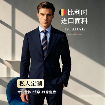 VOTRE100%羊毛商务蓝色西装/西裤