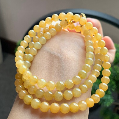 缅甸翡翠A货冰种起胶感黄翡翠圆珠项链手链两用款6mm 1796