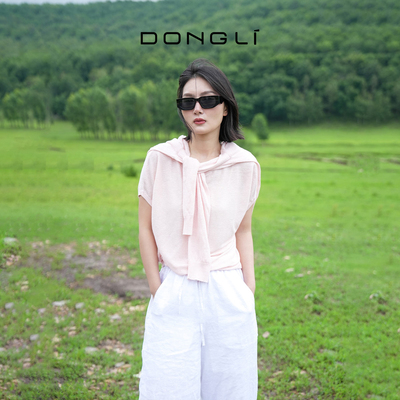 东黎女士亚麻羊绒混纺连肩短袖