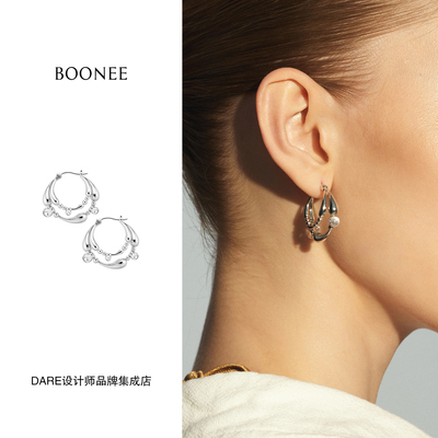 Dare买手店 Boonee 金属液态双层水滴透明珠耳环圈圈百搭小众耳饰