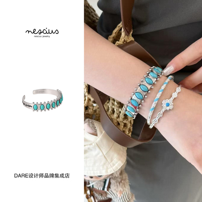 Dare买手店 nescius 绿松石复古做旧手镯开口可调整原创设计首饰