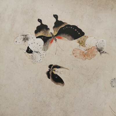 马荃花卉蝴蝶图卷复古花鸟书画真迹微喷仿古复制临摹国画手卷装饰