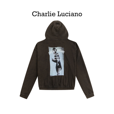 Charlie Luciano卓别林木偶印花卫衣25春秋设计感情侣款连帽帽衫