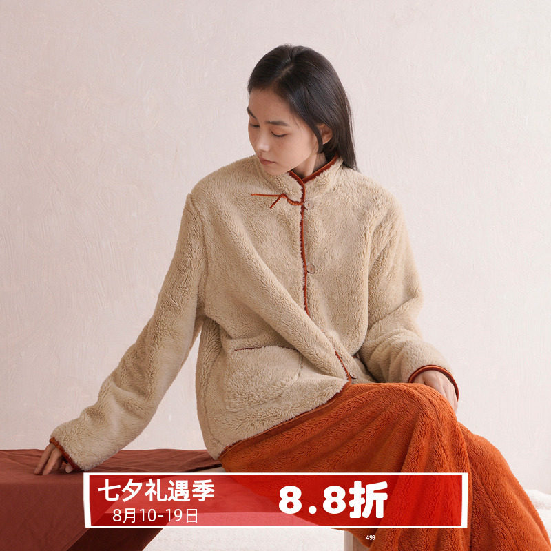 朵朵可可睡衣女秋冬立领国风新中式本命年加厚珊瑚绒家居服套装