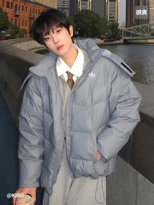 阿迪达斯正品三叶草男士可拆卸连帽面包羽绒服JW1365 山东d仓