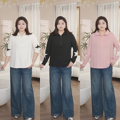 PWD33400【现货仅上衣】春季新款时尚星星印花大码女装【衣长68】