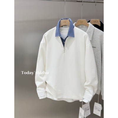 学院风少年感格子翻领卫衣