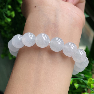 8月新品 鸿玉翡翠冰糯种白冰圆珠精美手链手串 正品A190826
