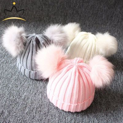 Cute Pompom Baby Hat Warm Winter Knitted Kids Baby Girl Boy