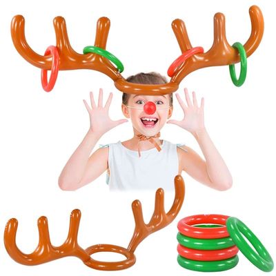 Christmas Inflatable Reindeer Antler Hat Ring Toss Funny Fam
