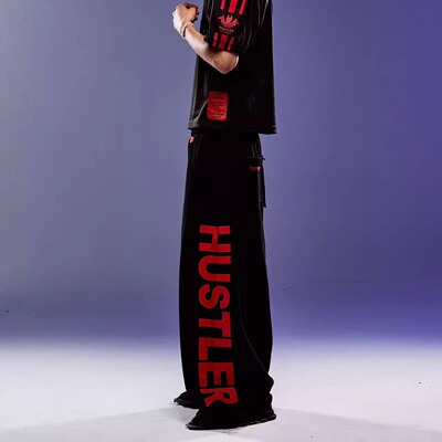 ROCKSTA “GHETTO SOLIDER”黑白双色廓形印花休闲运动长裤卫裤