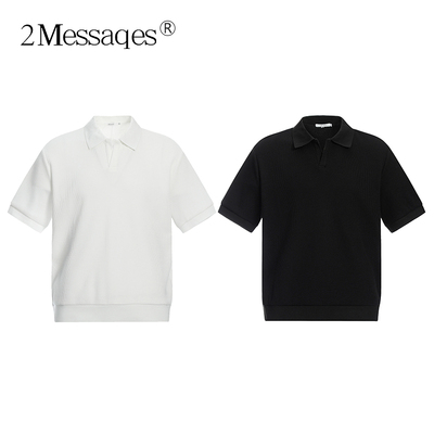 2Messages「透格」夏季V领华夫格老钱Polo翻领T恤