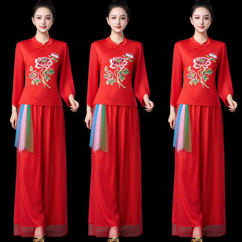 新款广场舞跳舞服装套装中老年民族秧歌舞蹈服古典舞演出服扇子舞