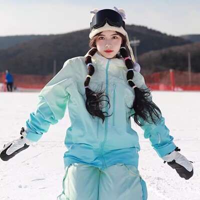 LDAB渐变粉滑雪服套装女2025冬季新款设计感户外防风防水单板雪服