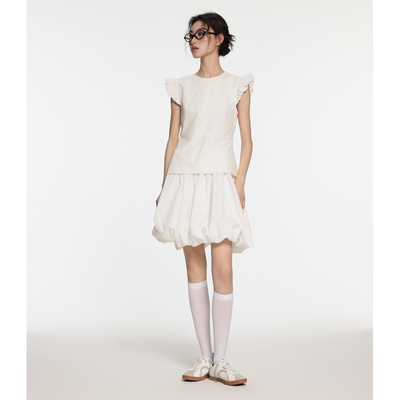 气质淑女高腰纯白色花苞半身裙