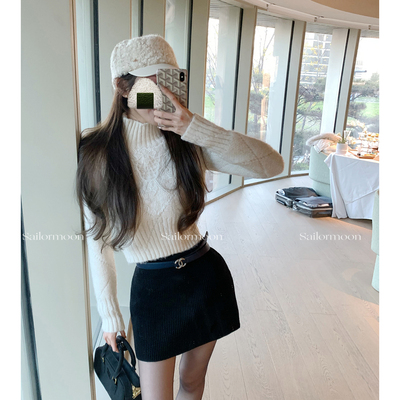 F PROJECT【费城日记】色织精纺羊毛羊绒坑条肌理针织包臀半身裙