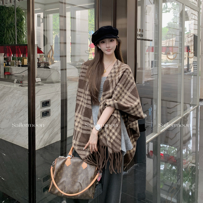 F PROJECT【美神氛围】格纹/晕染水墨画披肩女大围巾斗篷披风