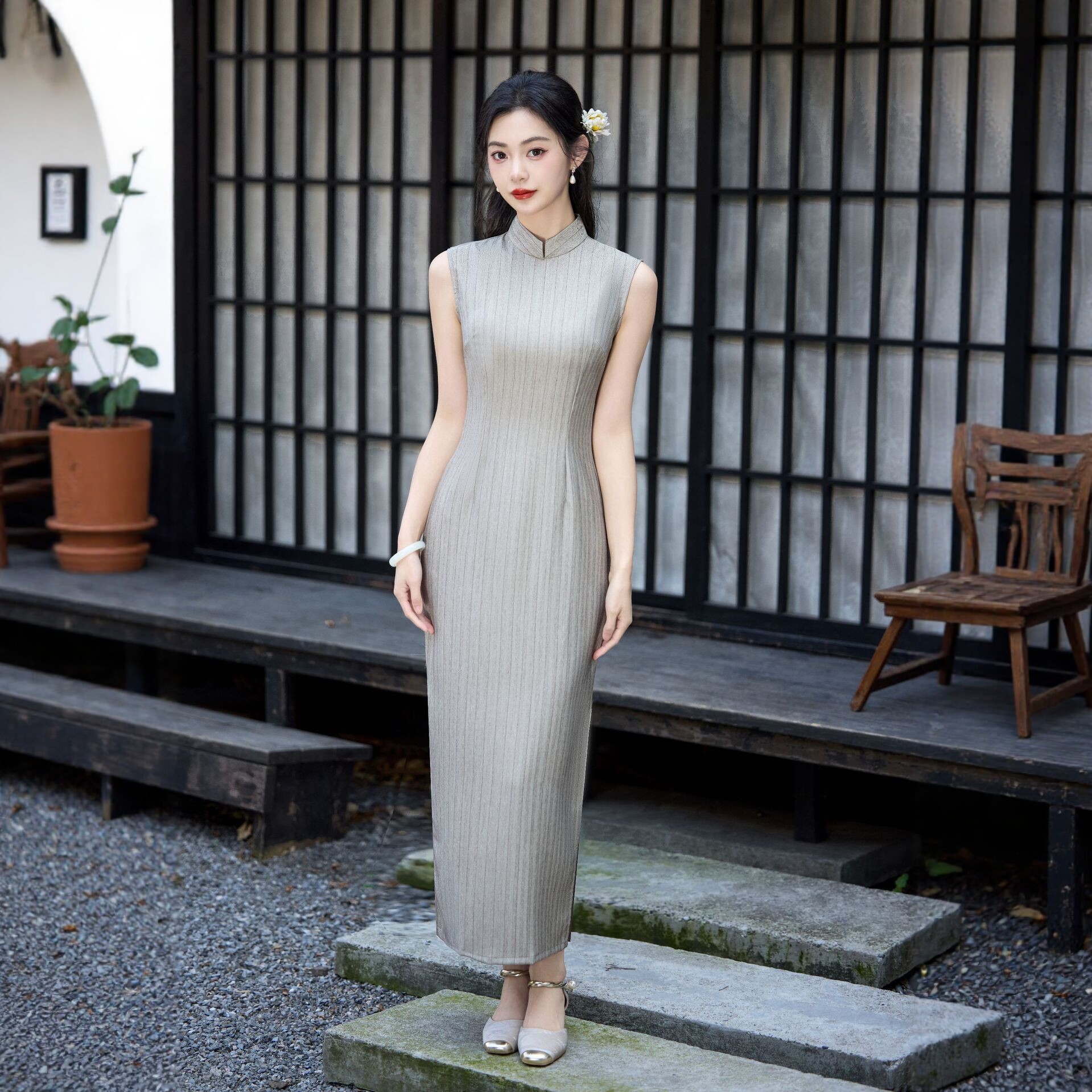 新中式改良旗袍女长款无袖修身显瘦日常气质连衣裙夏季国风优雅