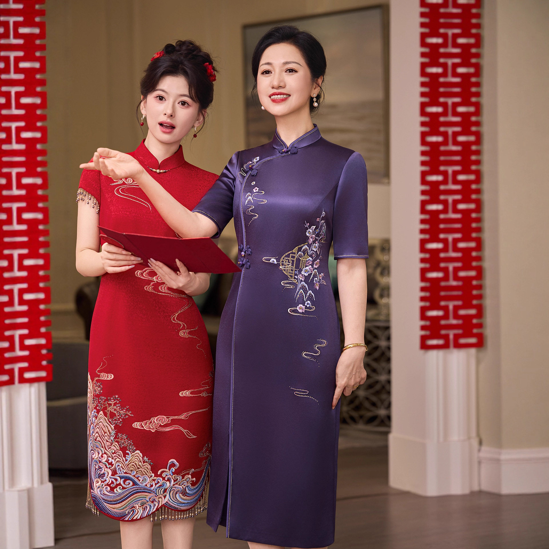 喜婆婆醋酸旗袍敬酒服新中式妈妈婚宴装高档国风高贵年轻结婚礼服