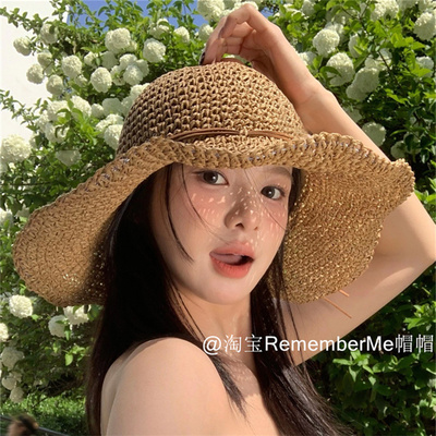 阳光氛围感镂空草编渔夫帽草帽女