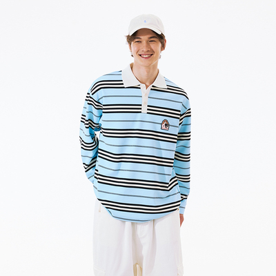 PSO Brand 240克条纹针织可爱小狗们长袖poloT恤上衣外穿男春季