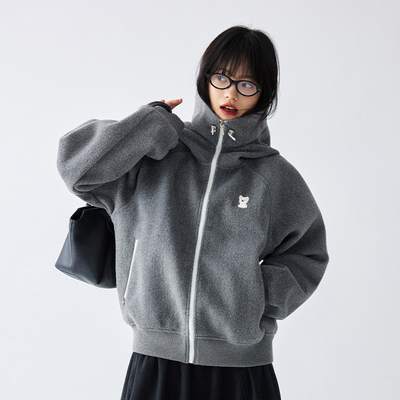PSO Brand男装女装美式小狗灰色卫衣女款拉链毛呢外套保暖秋季潮