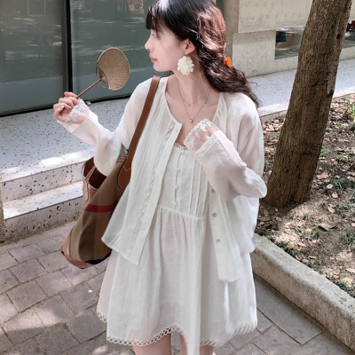 Emilyying春夏新款白色重工花边刺绣内搭吊带裙