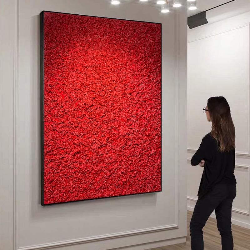 立体3D手绘油画抽象画红色砂岩肌理画客厅玄关现代装饰画轻奢大气