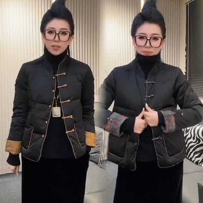 撞色彩色盘扣国风羽绒服外套棉服