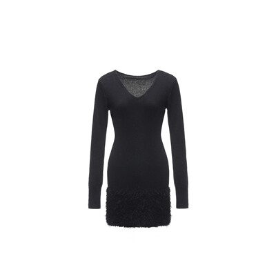 THREE GOOOD殷三吉 雾漫白霜拼接V领针织连衣裙 SZZ241071