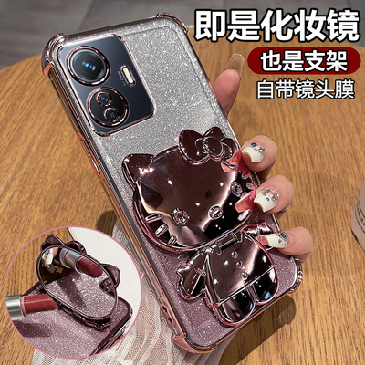 适用vivoy77e手机壳vivo保护y77e硅胶套t1版带镜头膜全包5G防摔V2166BA透明viovy软voy新款女et1支架时尚镜子