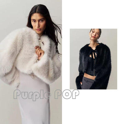 POP买手店 Danielle Guizio 辣妹风系带保暖皮草夹克时髦外套