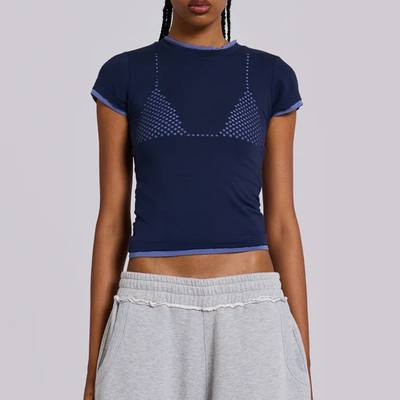 辣妹文胸圆领短袖T恤上衣