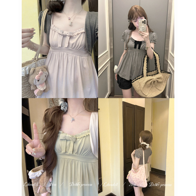 蝴蝶结坎肩吊带假两件上衣