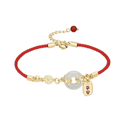 MCK平安喜乐和田玉平安扣红绳轻奢小众精致编织手绳925银手链女