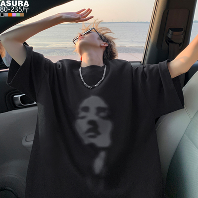 短袖重磅人脸纯棉大码美式t恤