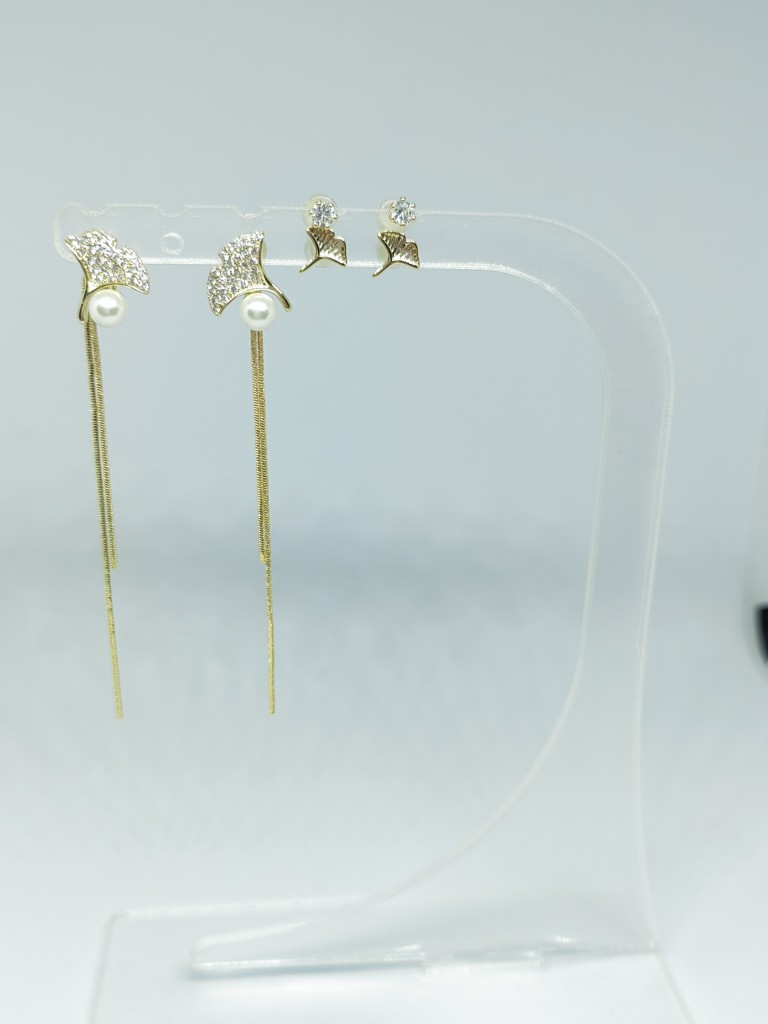 S925银杏流苏耳环3对