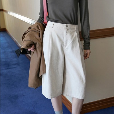 理想裤型 立体显瘦打褶休闲裤女秋季新款挺括有型绒感阔腿七分裤