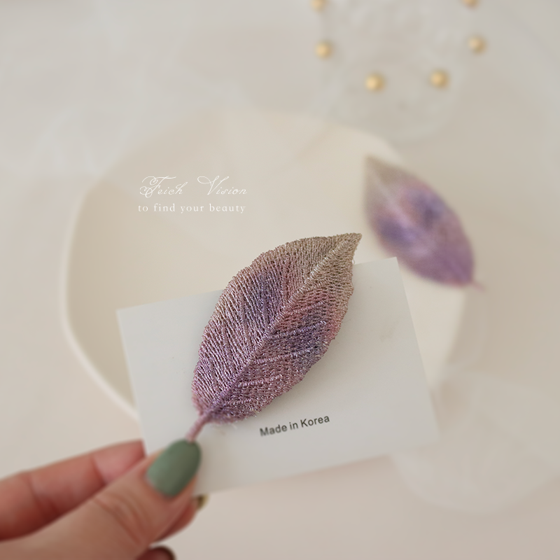 FEICH国风刺绣树叶刘海夹BB夹森系韩国少女时尚碎发夹发饰品_虎窝淘