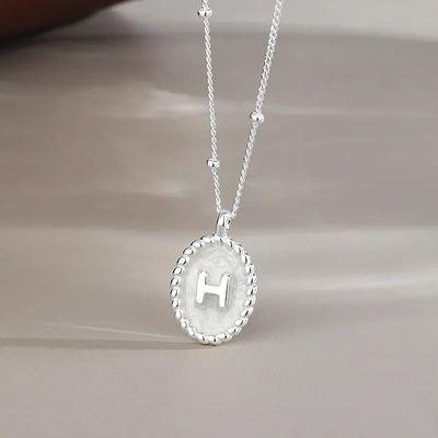 s925纯银复古H椭圆牌项链女小众设计高级感欧美法式轻奢风锁骨链