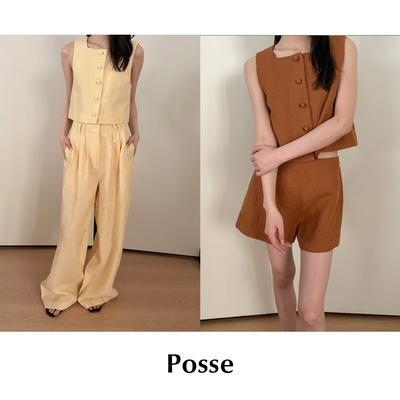 【SALE】CETTCE 现货 Posse 方领宽松上衣马甲高腰长裤套装